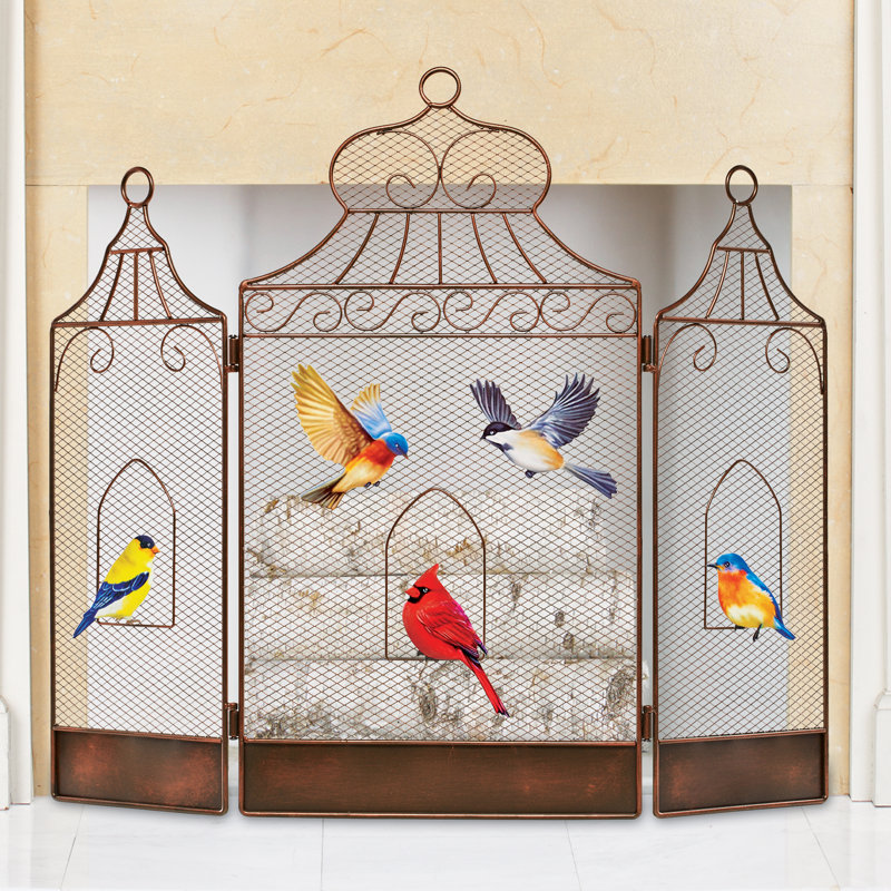 Winston Porter Khadejah Bird Cage 3 Panel Bronze Fireplace Screen | Wayfair